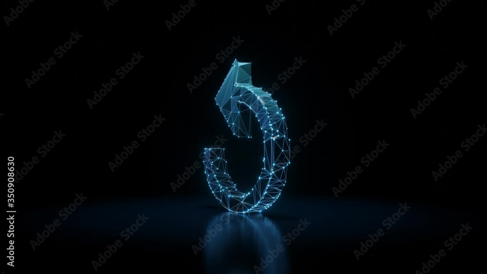 3d rendering seamless loop 4k rotation wireframe neon glowing counterclockwise symbol of refresh ...