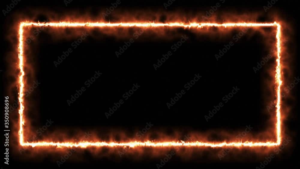 Empty frame with fire border glowing, burning flame. 4K square frame ...