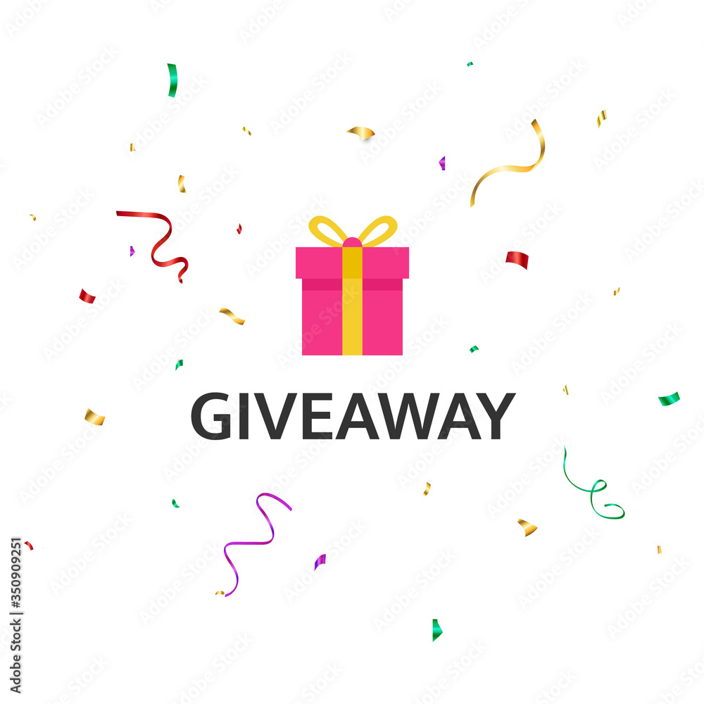 Giveaway banner with bright gift box and color confetti. Giveaway ...
