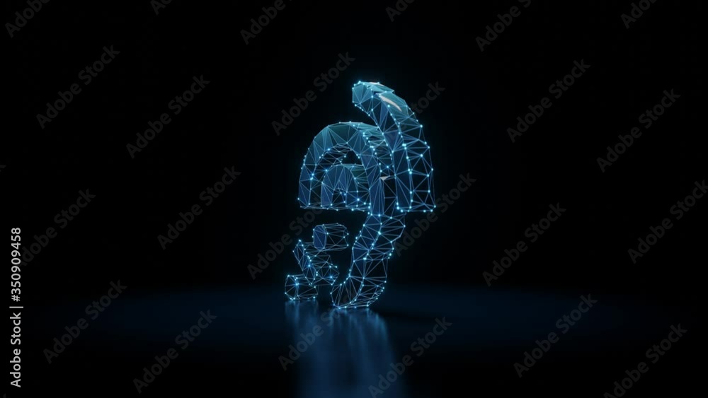 3d rendering seamless loop 4k rotation wireframe neon glowing symbol of assistive listening ...