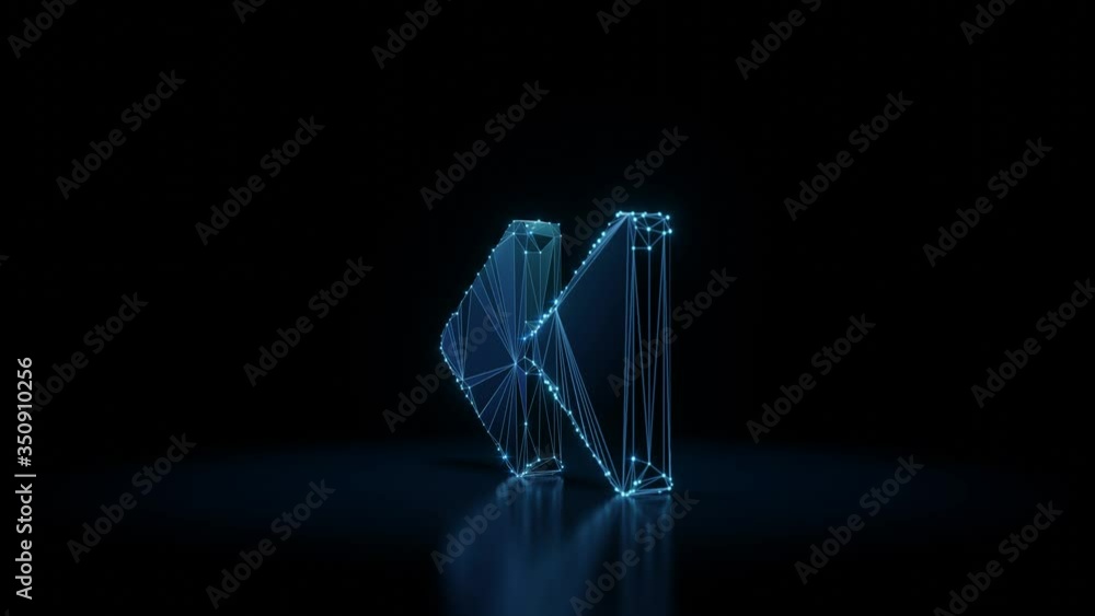 3d rendering seamless loop 4k rotation wireframe neon glowing symbol of double fast backward ...