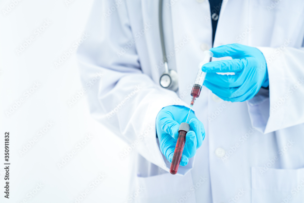 Doctor Hand holding test tube. Asian doctor holding virus and bacteria ...