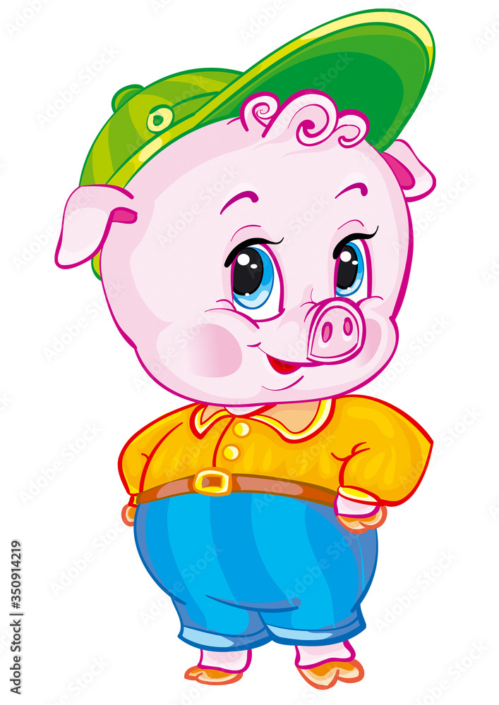 Piggy bank character under money rain. Vector flat cartoon illustration ...