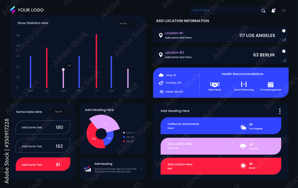 Infographic dashboard template. Business, analytics and big data ...
