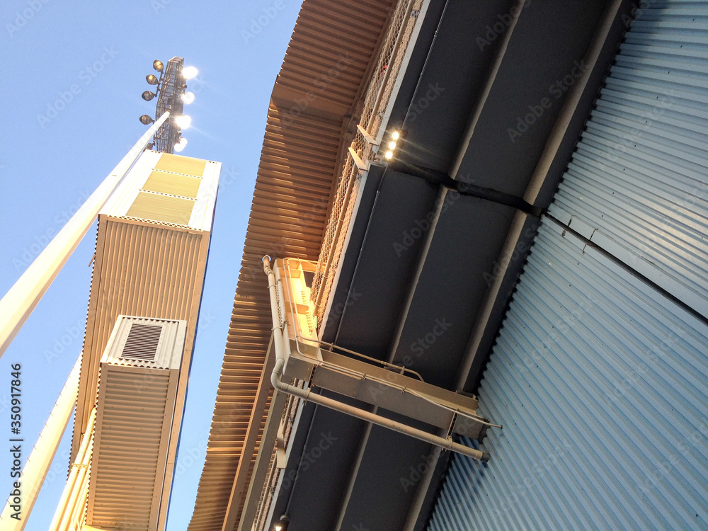 Steel tower structure at baseball stadium, scoreboard for Los Angeles ...