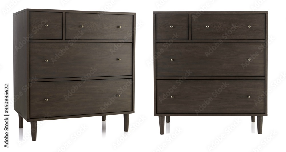 Big wooden chest drawer, brown cabinet, isolated. Dark wood chest ...