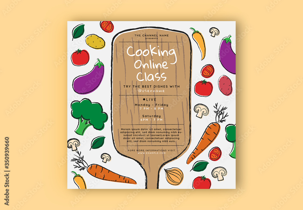 Online Cooking Classes Social Media Layout Set Stock Template | Adobe Stock