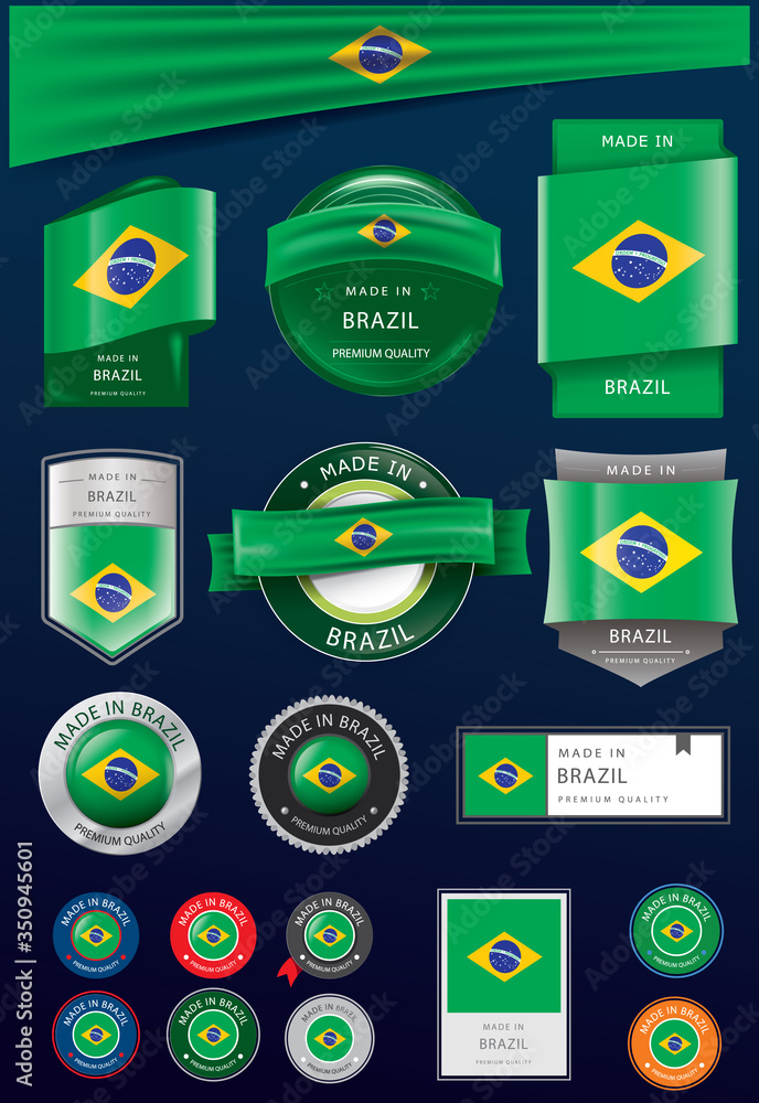 Made in Brazil Seal Collection, Brazilian Flag Ribbon and Background ...