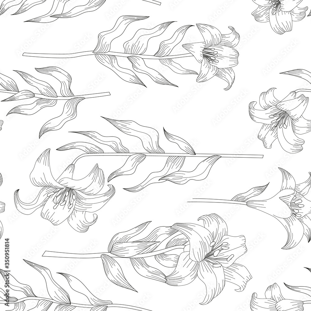 Seamless pattern with beautiful garden flowers - lilies. Coloring page ...