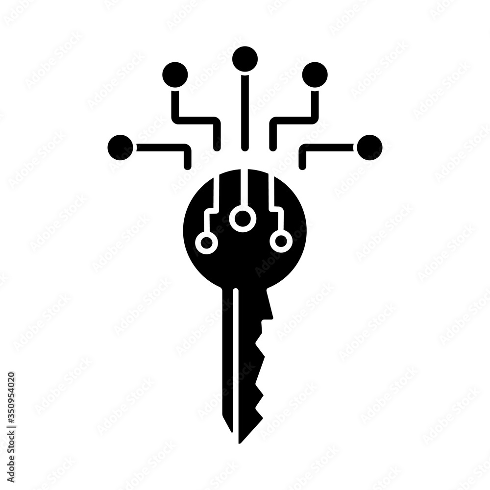 Digital key black glyph icon. Personal information security. Data ...