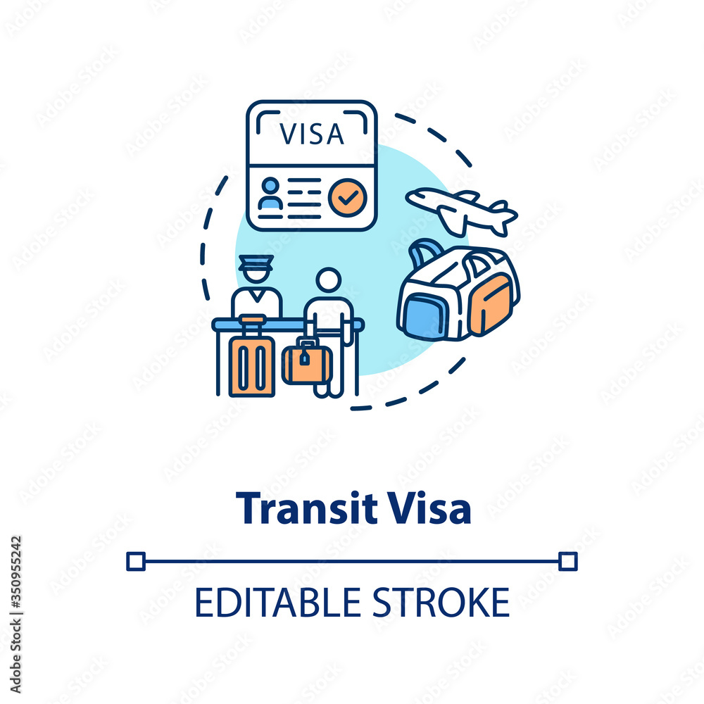 Transit visa concept icon. Abroad travel. Tourist document application ...