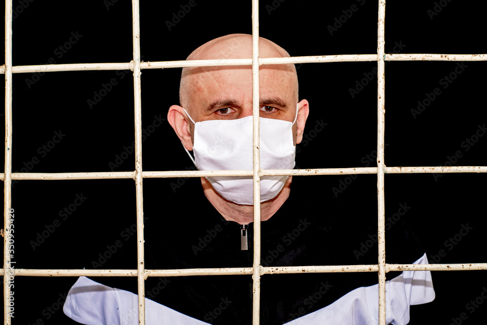 the pandemic restraint and quarantine concept middle-aged bald man in ...