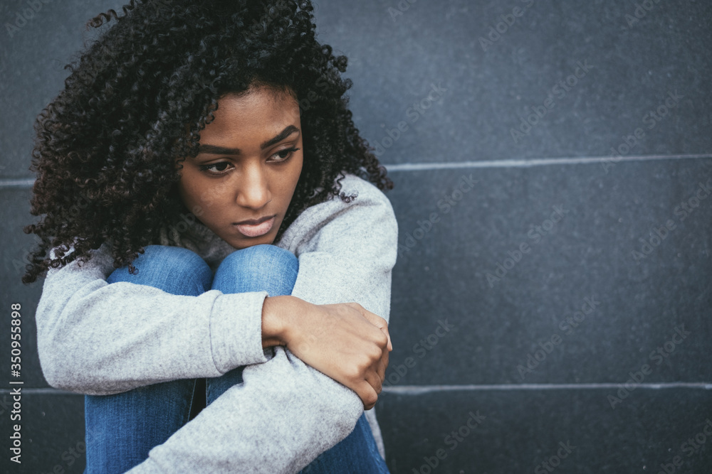 Sad young black woman portrait feeling negative emotions Stock Photo ...