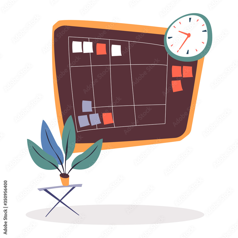 Brown task board with spreadsheet with tasks, notes on pinned paper ...