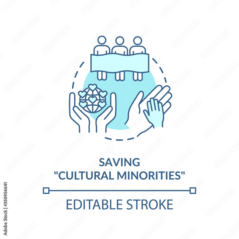 Saving cultural minorities turquoise concept icon. Stop racial ...
