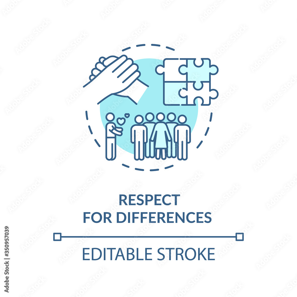 Respect for differences turquoise concept icon. Human equality. Multi ...
