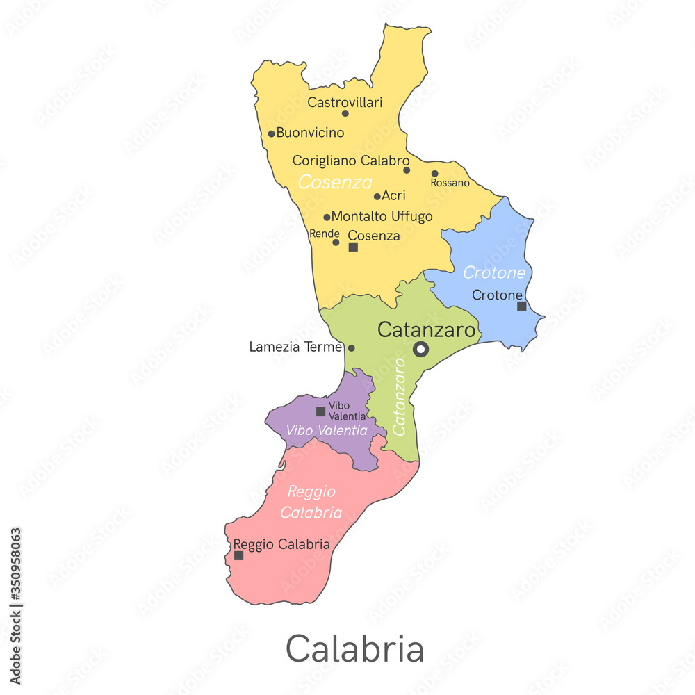Vector illustration: administrative map of Сalabria with the borders of ...