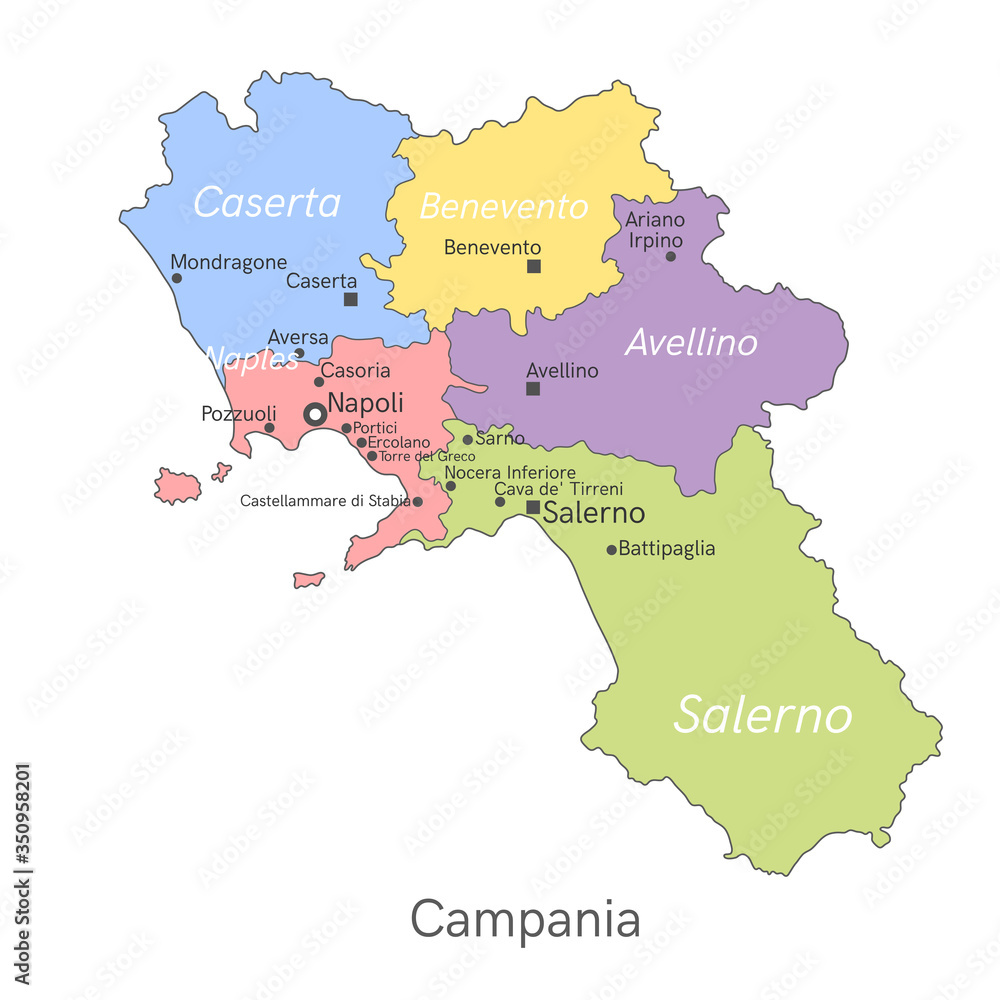 Vector illustration: administrative map of Campania with the borders of ...