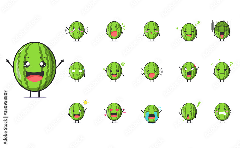 Cute watermelon character emoticon set. Watermelon character ...