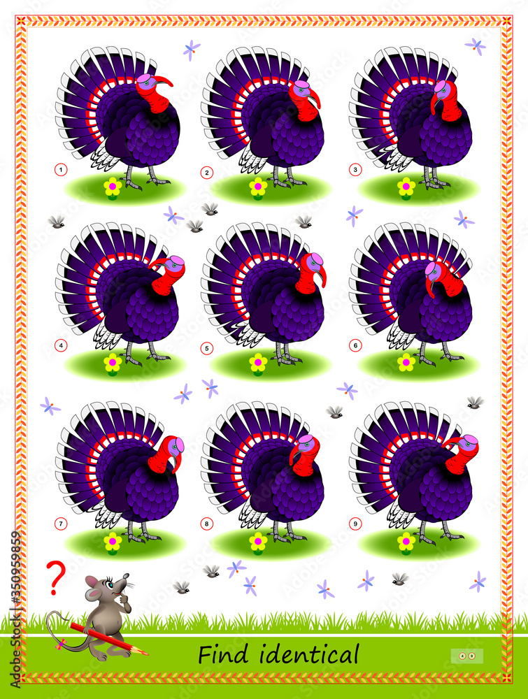 Vetor de Logic puzzle game for children and adults. Find two identical ...