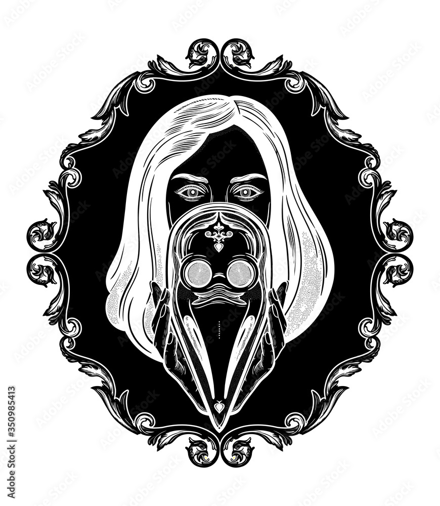 Beautiful woman holding a plague doctor mask -medieval gothic tattoo ...