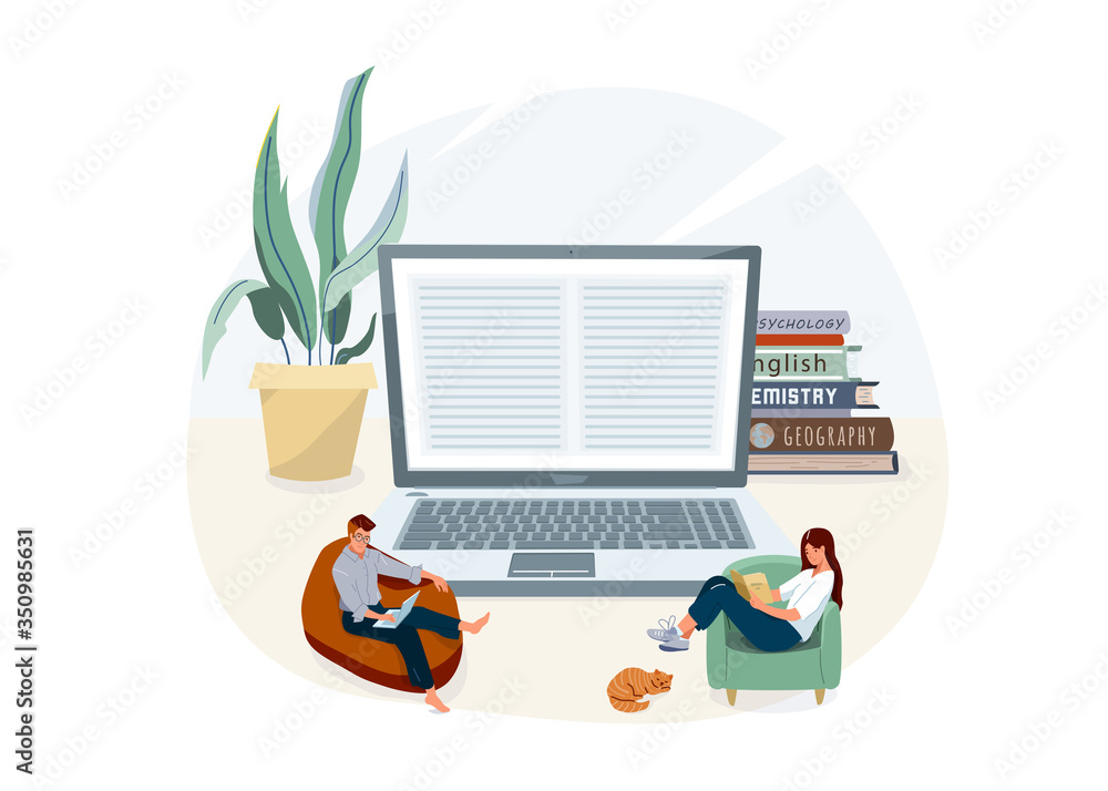 Online home e-learning education vector illustration. Learning design ...