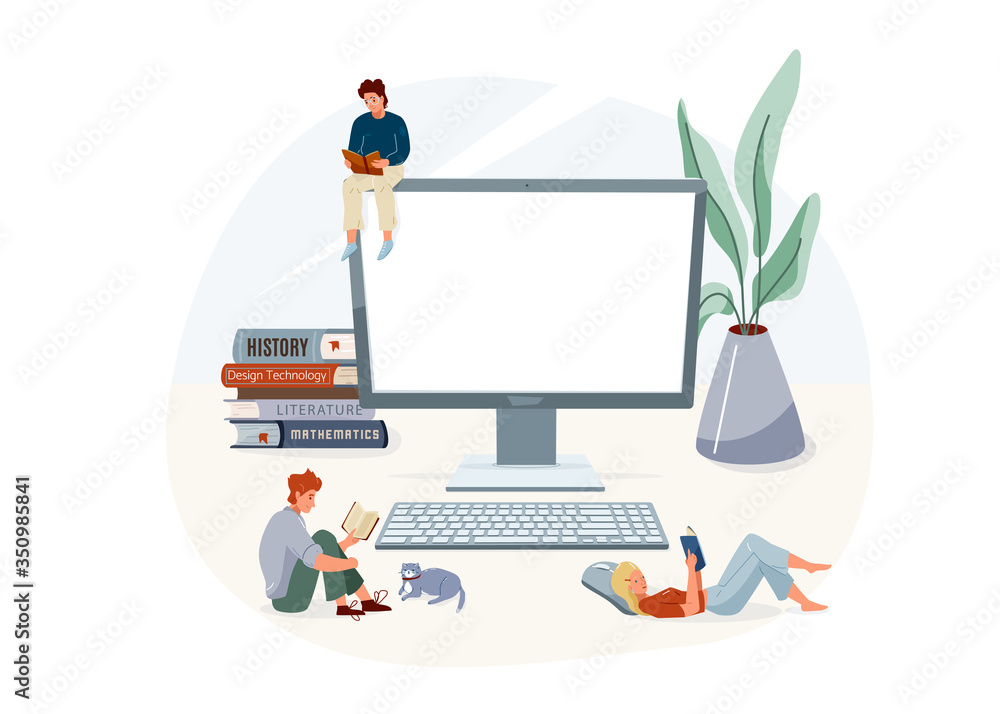 Online elearning education at home vector illustration. Learning design ...