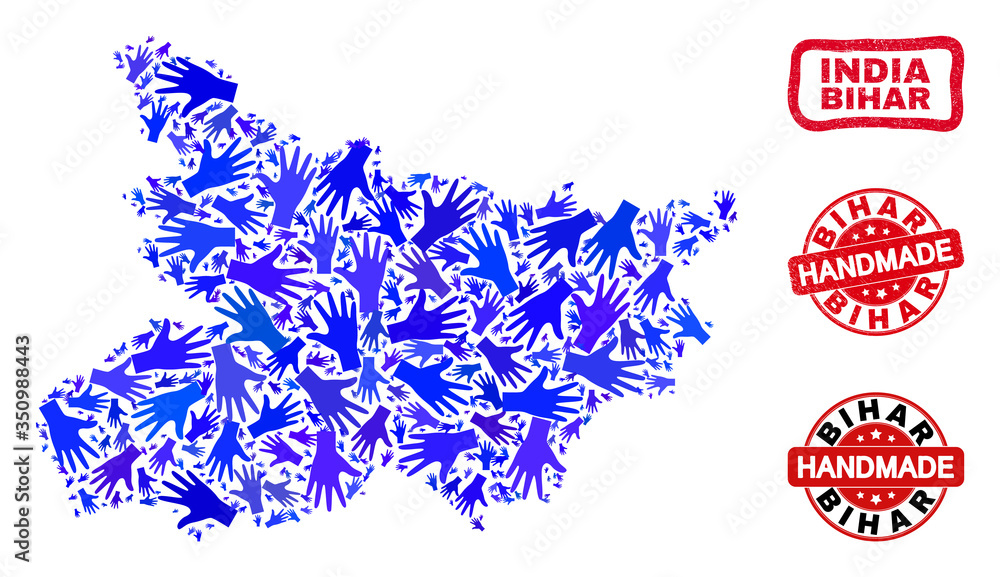 Vector handmade combination of Bihar State map and rubber watermarks ...