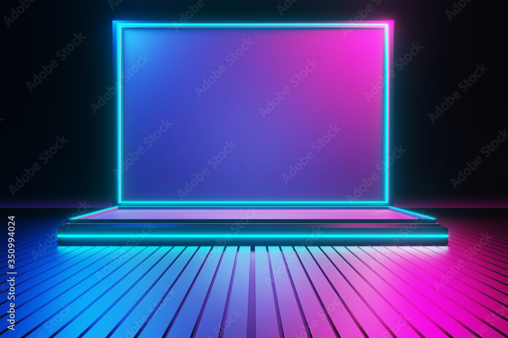 3d render, Futuristic night landscape with abstract landscape and ...