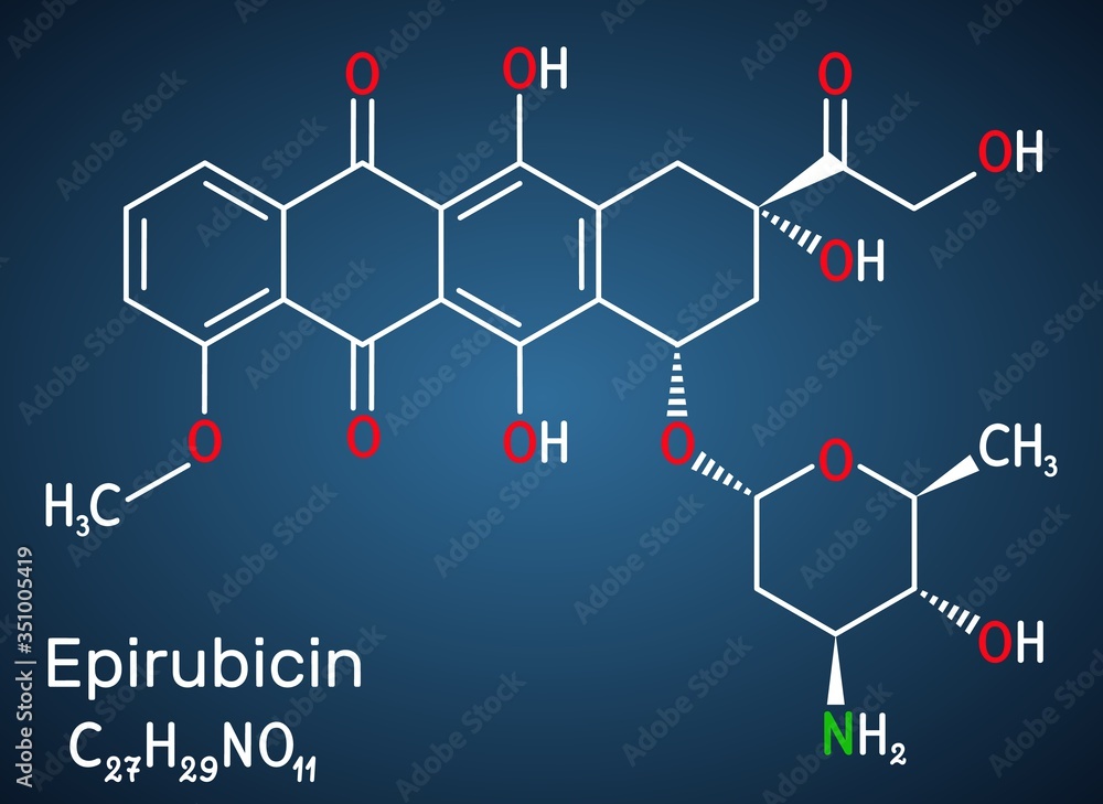 Epirubicin molecule. It is anthracycline drug for chemotherapy ...