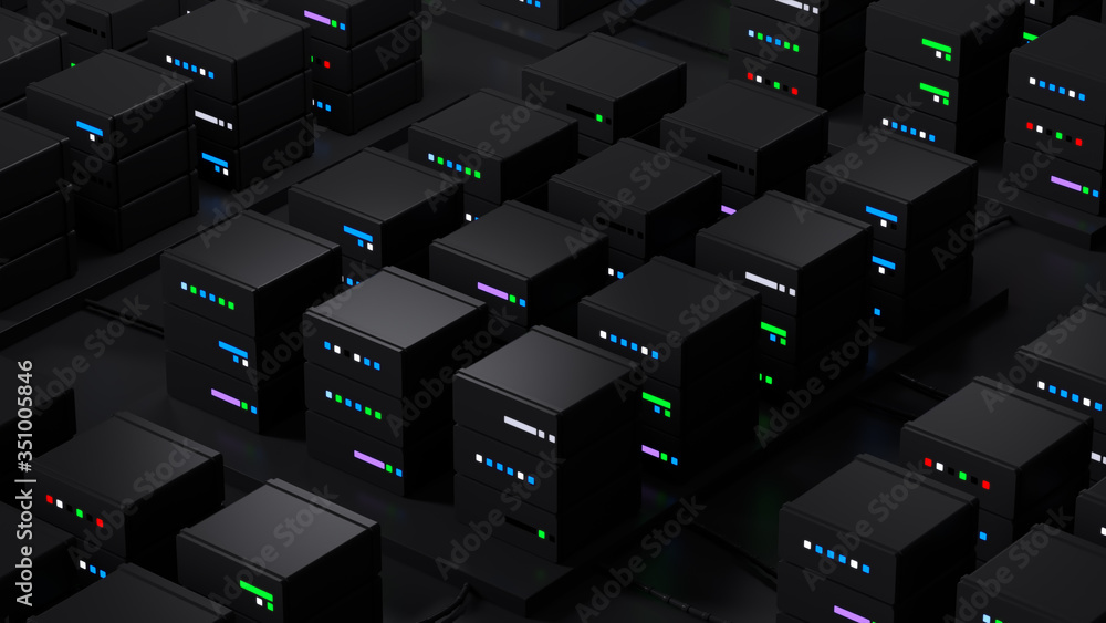 3d render of abstract database. Server stack concept. Data processing ...