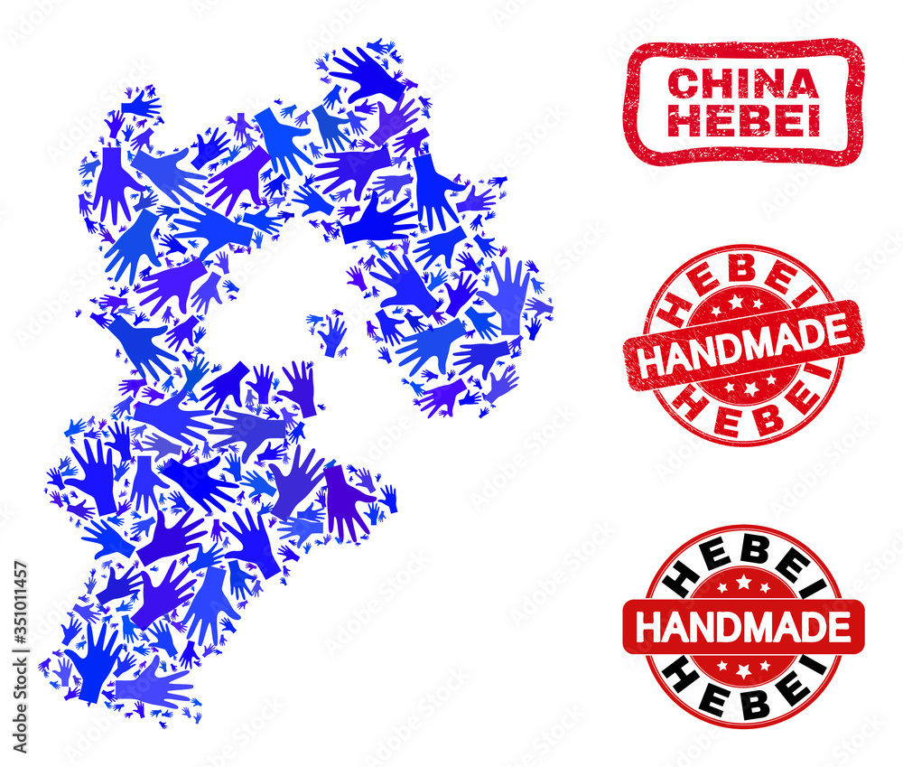 Vector handmade composition of Hebei Province map and scratched stamp ...
