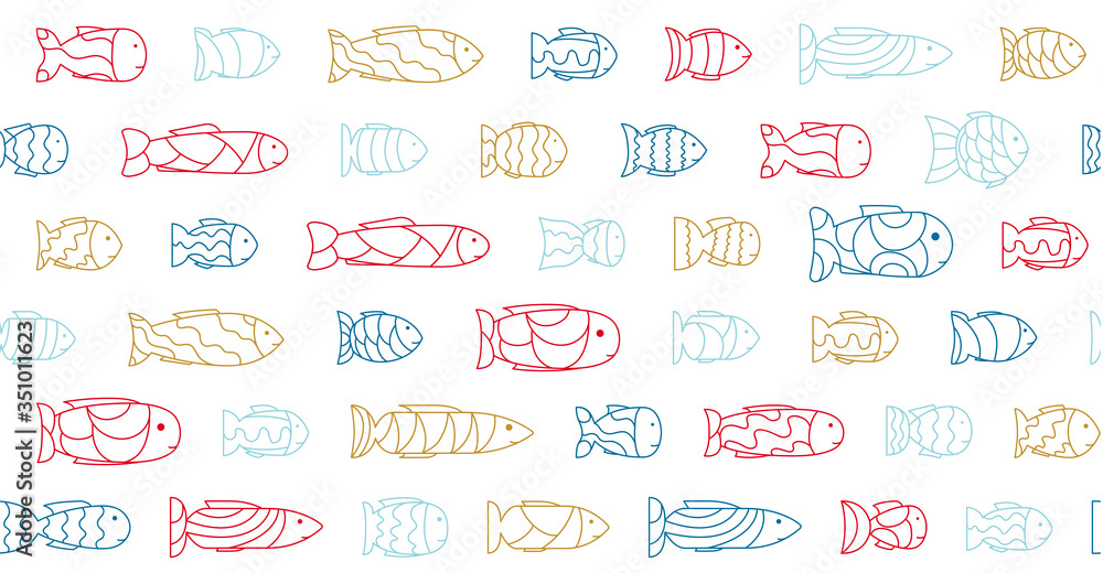 Seamless pattern with cute color fish background. Vector cartoon ...