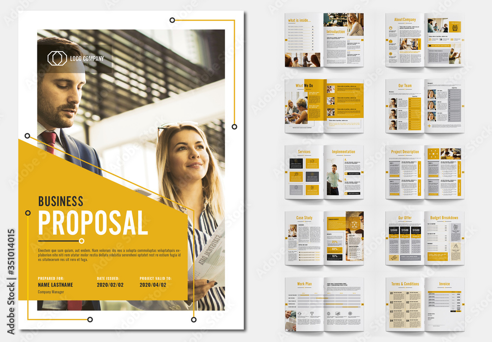 Business Proposal Layout with Orange Accents Stock Template | Adobe Stock
