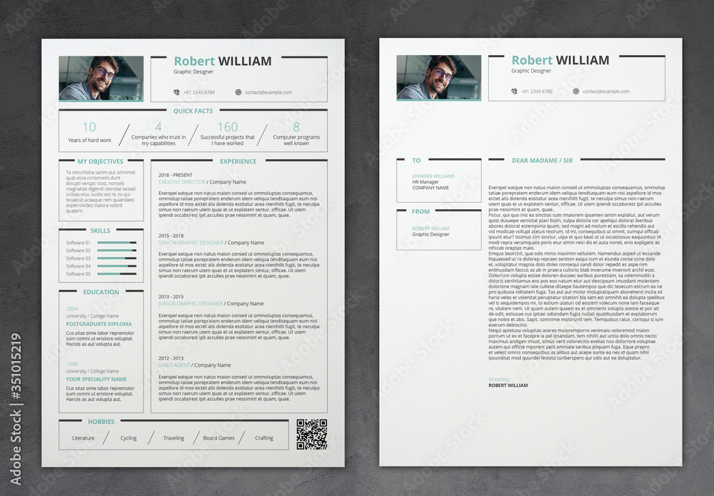 Clean Resume Layout with Turquoise Accents Stock Template | Adobe Stock
