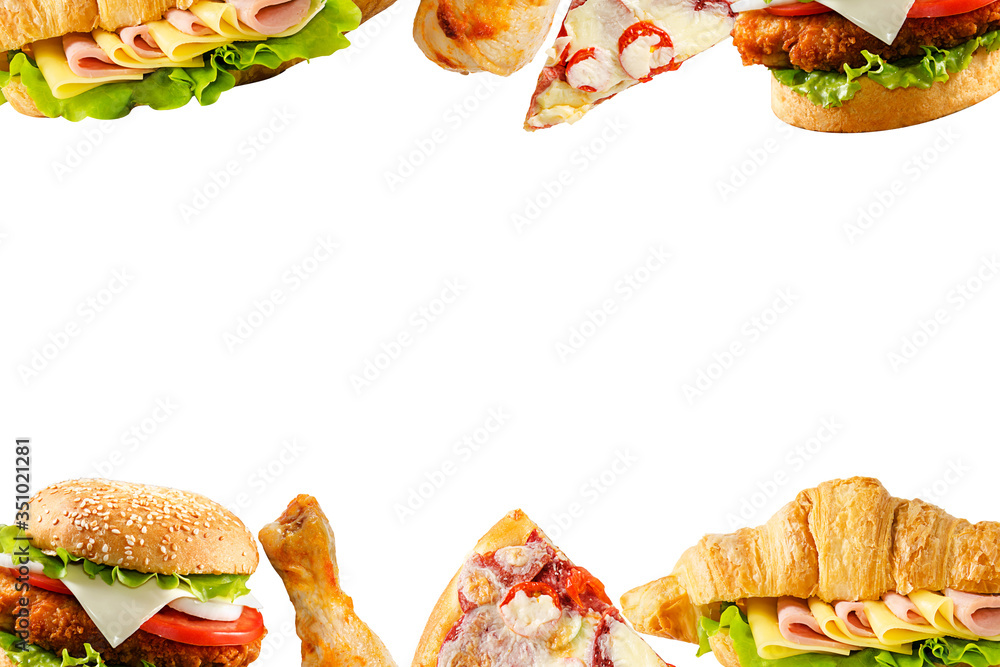 Foto de frame of Burger, hotdog, sandwich, chicken leg and pizza ...