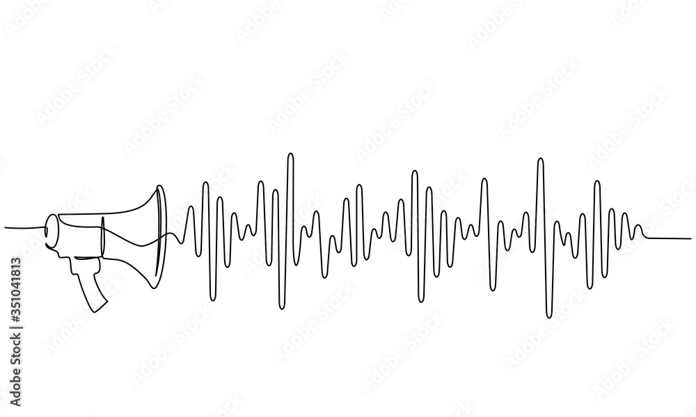 Megaphone, loudspeaker with sound wave. one line drawing Stock Vector ...