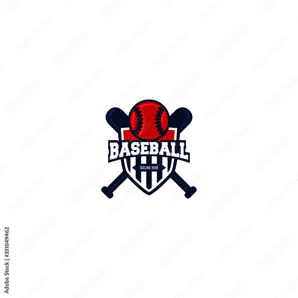 Shield, Baseball crossed bats with ball logo illustration. Baseball ...