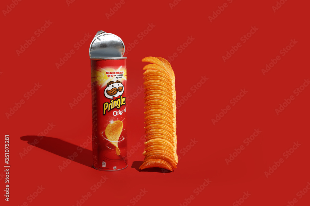 Kiev, Ukraine - May 21, 2020: open packaging of Pringles chips and a ...