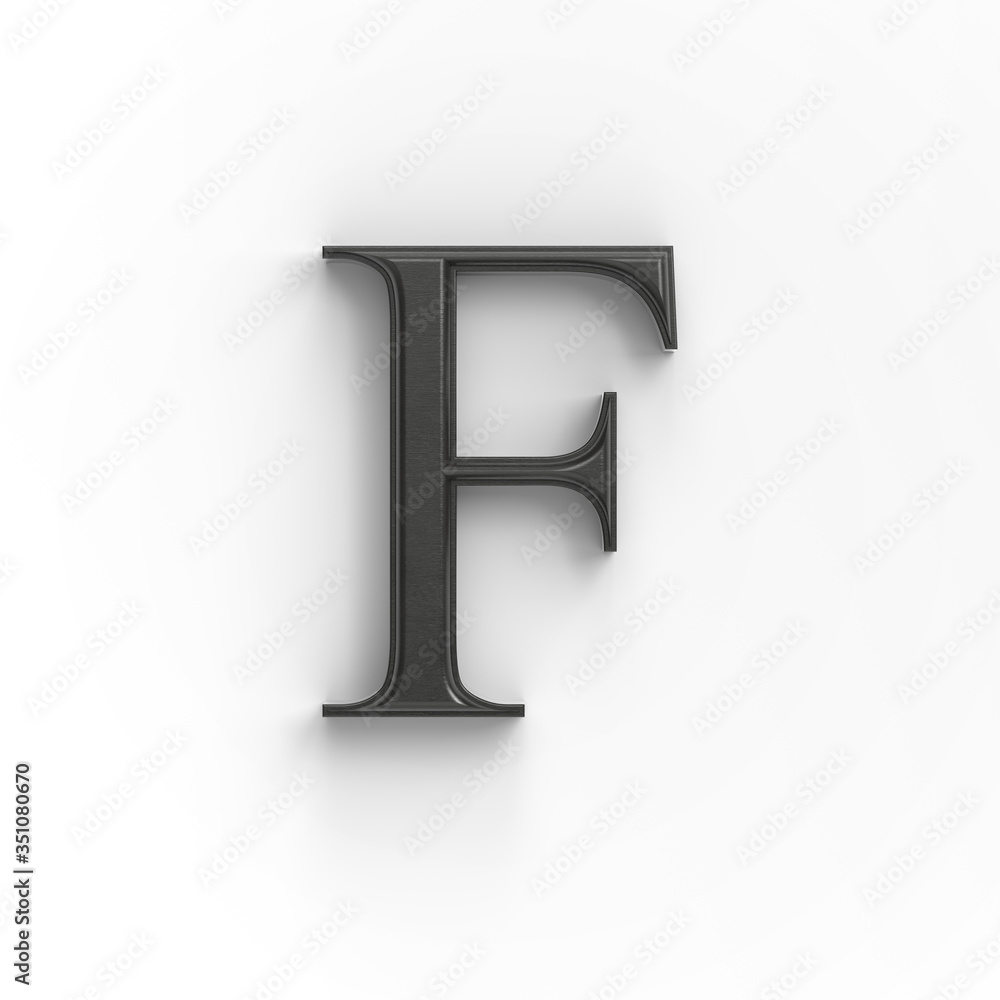 wood letter F with surface contact shadow, ISOLATED upper-case 3d ...