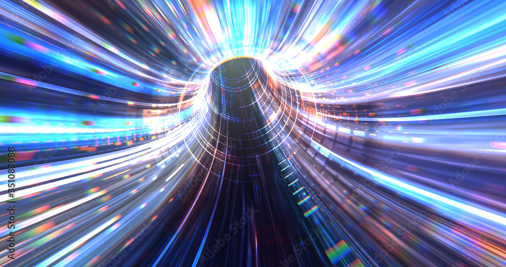Abstract neon lights Sci-Fi futuristic Hi Tech virtual reality tunnel ...