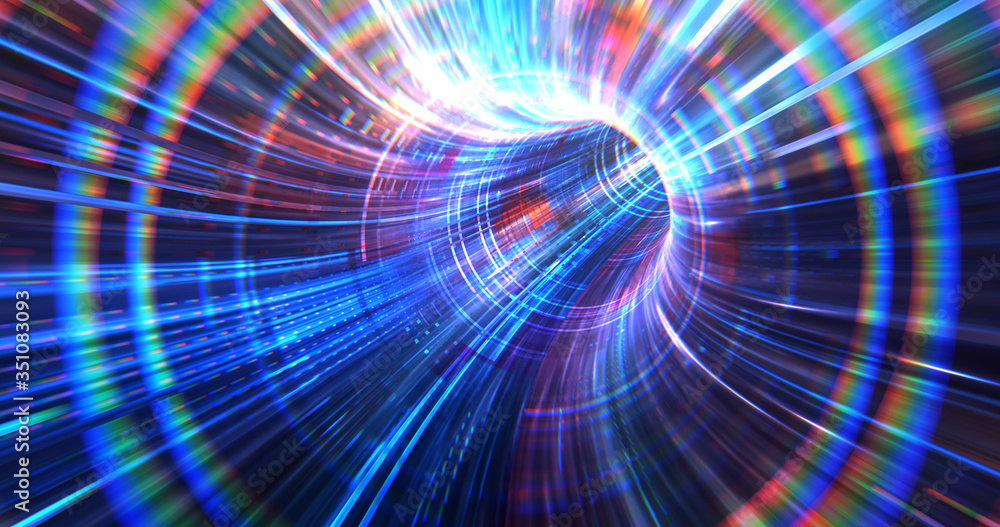 Abstract neon lights Sci-Fi futuristic Hi Tech virtual reality tunnel ...