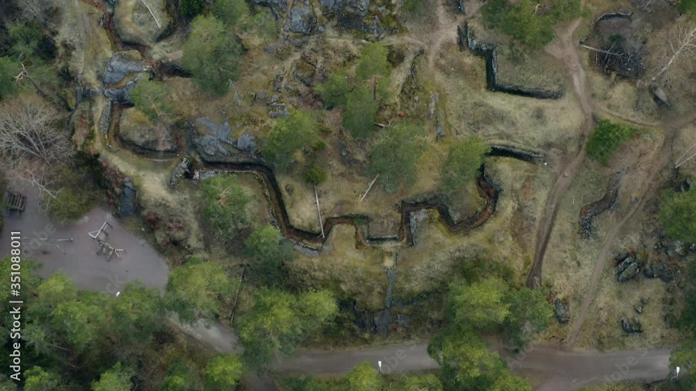 A wide-angle view from the top-down a drone captures the distant ...