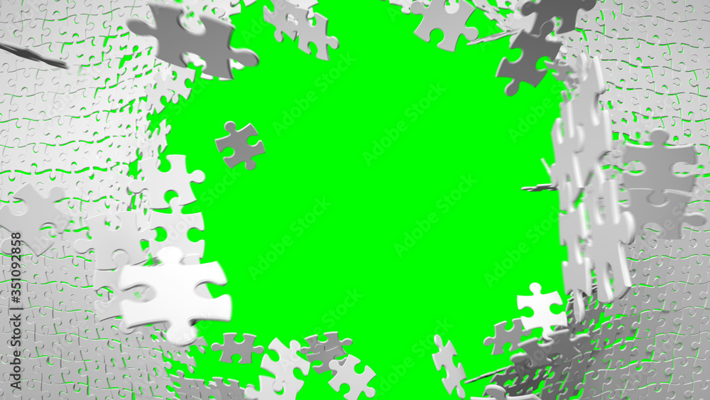 Jigsaw Puzzle Transition Element. Arranged Puzzles Pieces Exploded Into ...