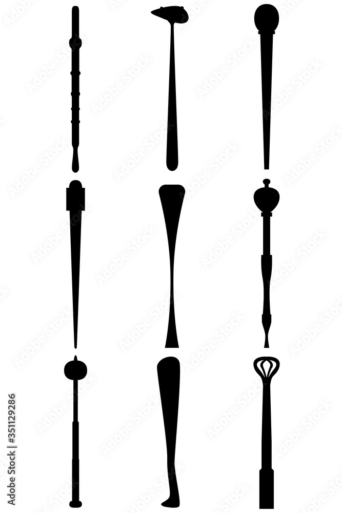 A set of nine different types of medieval maces. Illustration for ...