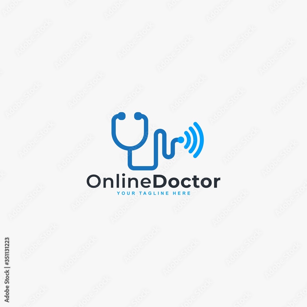 Vetor de Doctor online virtual services logo design vector ...