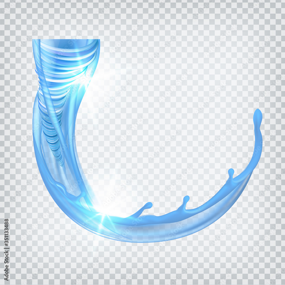 Water Splash And Swirl Purity Blue Liquid Vector. Flowing Curved And ...