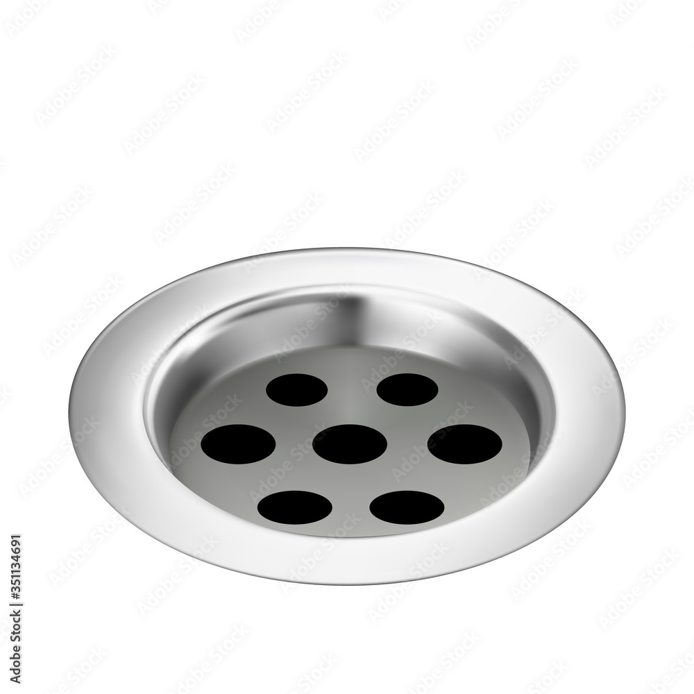 Bath Drain Metallic Detail For Water Flow Vector. Kitchen Sewer Or ...