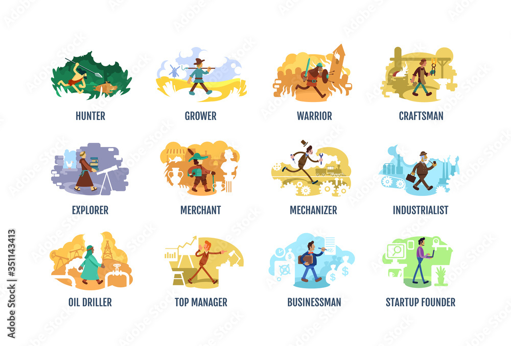 Historical period people 2D vector web banner, poster set. Ancient time ...