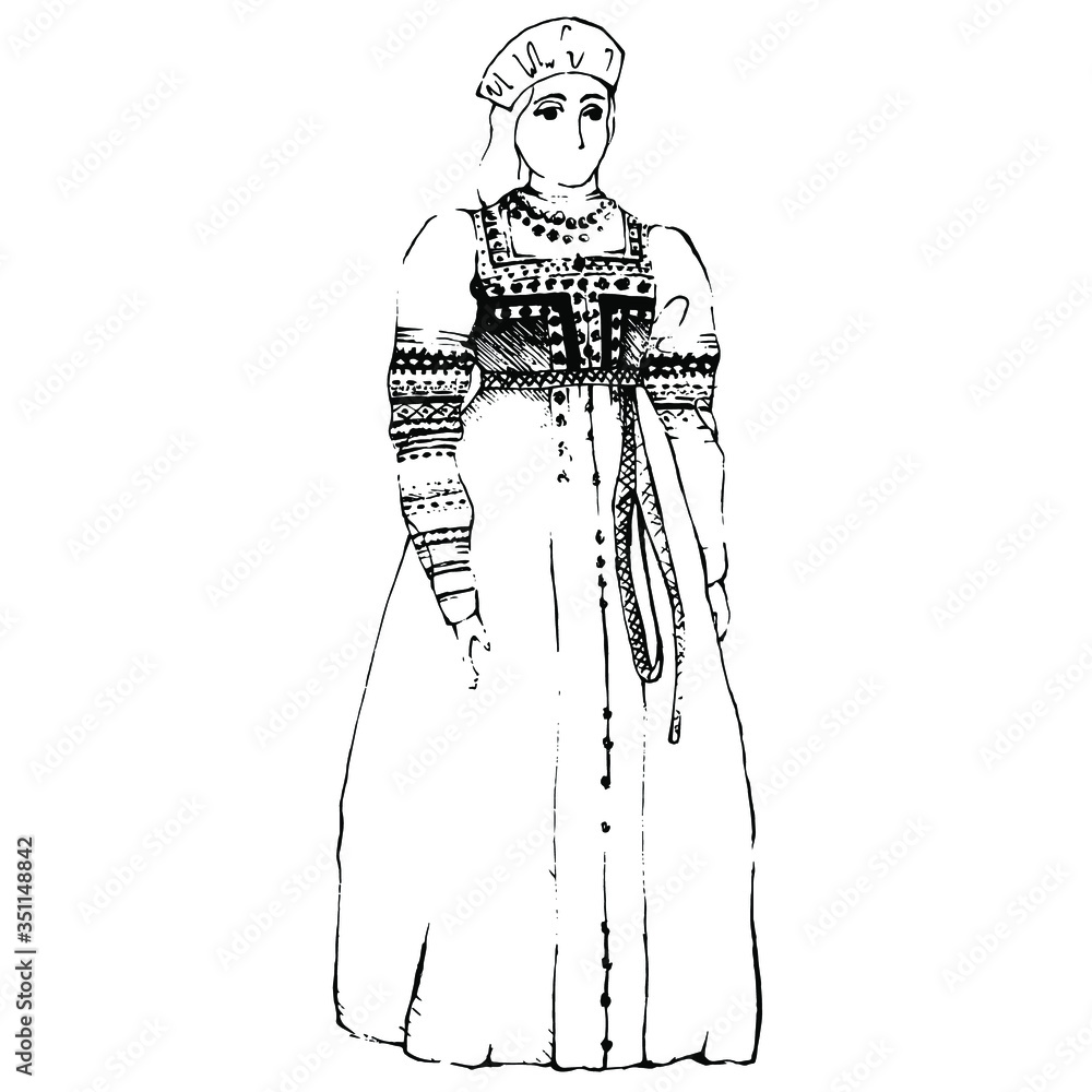 Vector illustration with russian traditional costume Stock Vector ...